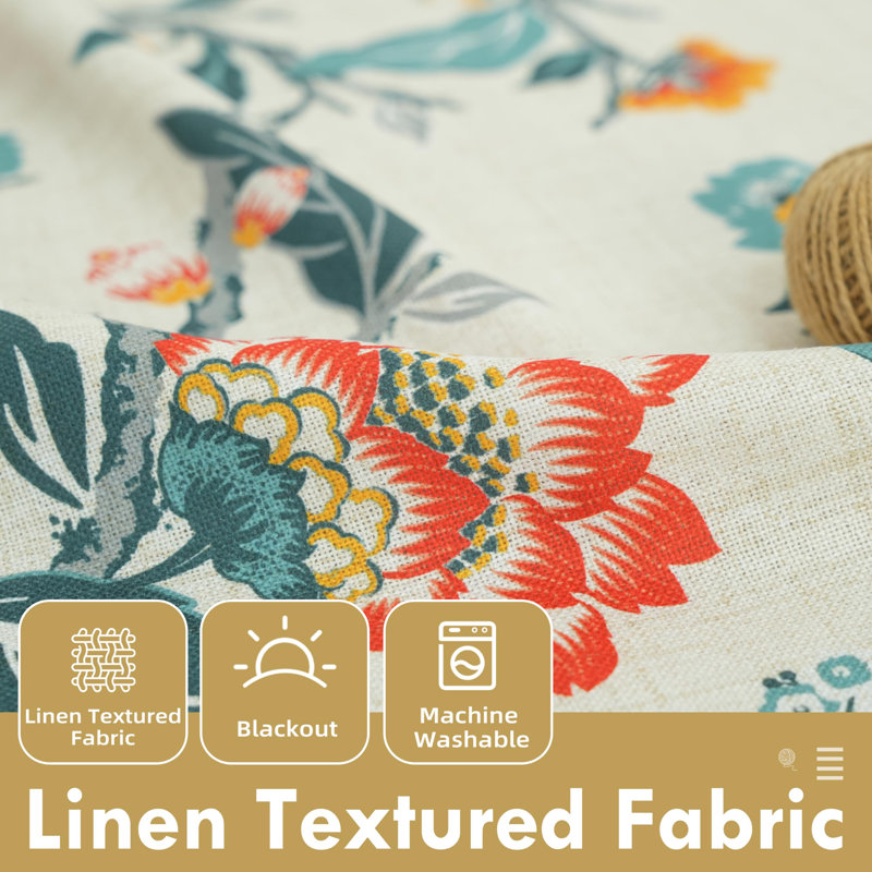 Lark Manor™ Lark Manor 100% Blackout Linen Floral Patterned Curtains Double Layer Drape Rod ...